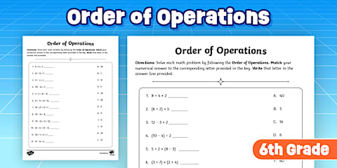 Sixth Grade Order of Operations Math Worksheet