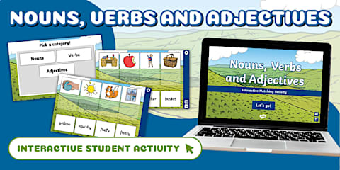 Nouns, Verbs and Adjectives Interactive Sorting Activity