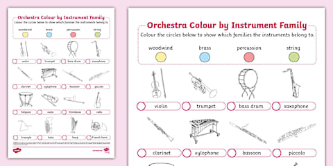 Music Instrument Families Sorting Worksheet