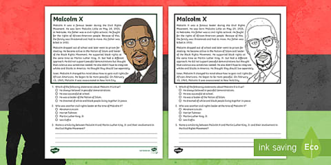 Malcolm X Quote Reflection Worksheet for 6th-8th Grade