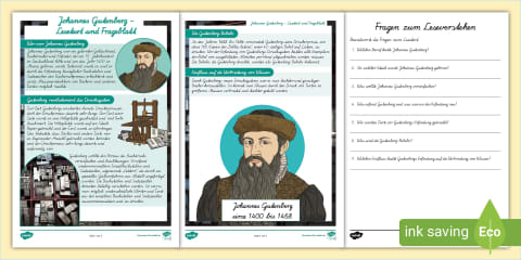 Johannes Gutenberg Activity Sheet