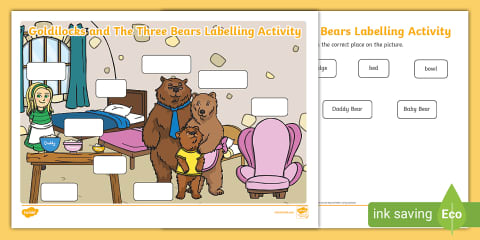 Goldilocks and the Three Bears Word and Picture Matching Worksheet
