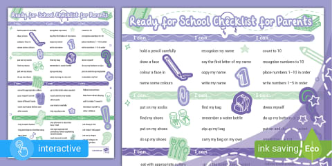Am I Ready For School? Checklist