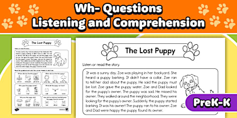 Prekindergarten Spring Listening: Wh- Questions Cut and Paste Worksheets