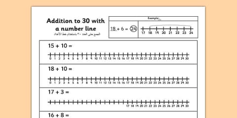 Addition to 30 Number Line Worksheet