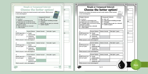 Calculating Simple Interest Activity Sheet