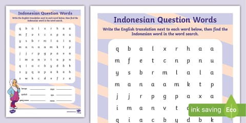 Question Words Cross Word Indonesian