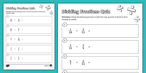 Fifth Grade Dividing Fractions Worksheet
