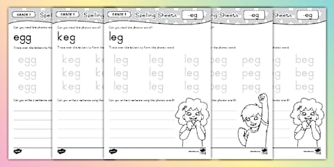 Grade 1 English - Phonics - Worksheet: Words with -ag, -ig, -og and -ug ...