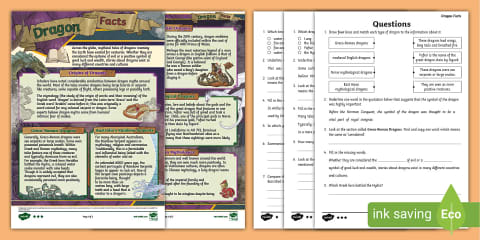 KS1 Dragon Facts Reading Comprehension Activity