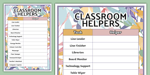 Speckled Pastel Themed Class Jobs Display Poster
