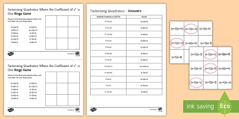 Factorising Quadratic Expressions Lesson Pack