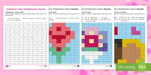 Mosaico de multiplicación: Ficha de actividad - San Valentín