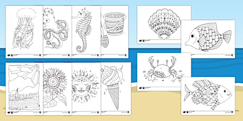 Beach Doodle Colouring Page