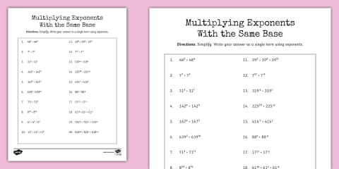 Eighth Grade Multiplying and Dividing Exponents With the Same Base ...