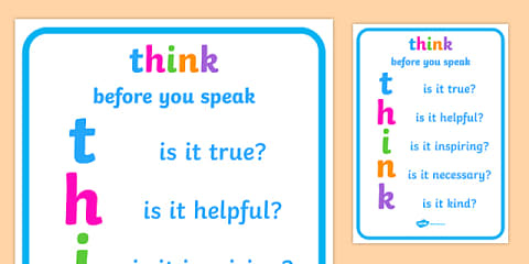 Think Before You Speak Poster - class management, behaviour