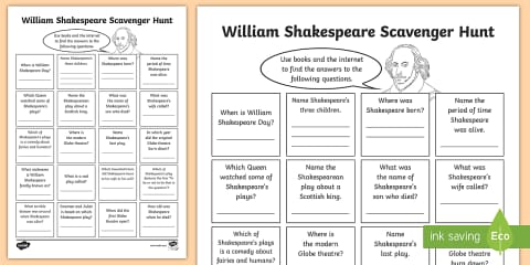 Shakespeare's Language (Matching Activity Sheet)