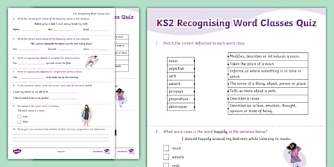 Word Classes Sorting Activity Pack