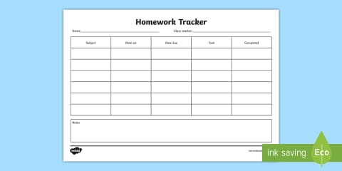 Editable Homework Record Chart