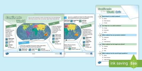 Continents of the World Fact Cards