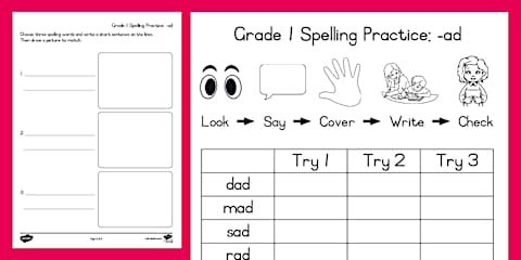 Grade 1 -ad Spelling Sheets