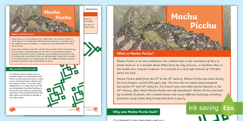 Machu Picchu Fact File