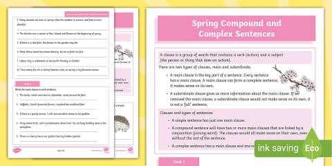 Spring Simple, Compound and Complex Sentences Activity