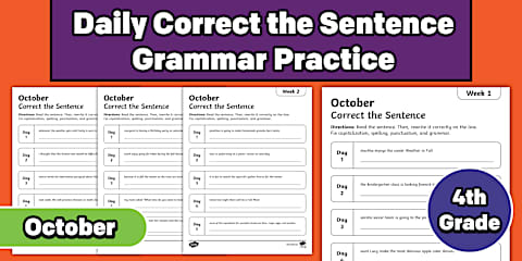 Fourth Grade December Daily Correct the Sentence Grammar Practice ...