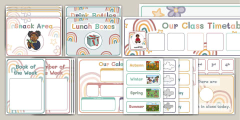 Muted Rainbow Themed Maths Area Labels