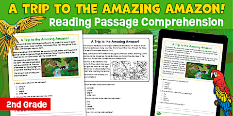 Animals in the Amazon Rainforest Cut and Paste Worksheet for K-2nd Grade