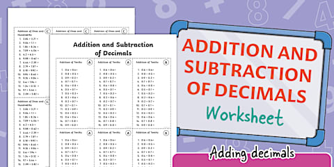 Decimal Number Addition and Subtraction Worksheet Resource Pack