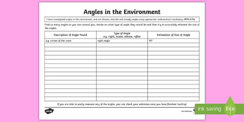 Angles in Everyday Life Open-Ended Worksheet