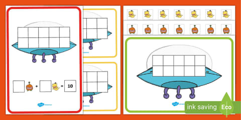 Astronaut Space Rocket Themed Ten-Frame and Counters Activity