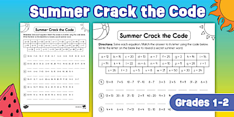 Second Grade Spring Addition and Subtraction Crack the Code Math Worksheet