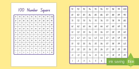100 Square (Hundred Square) Template