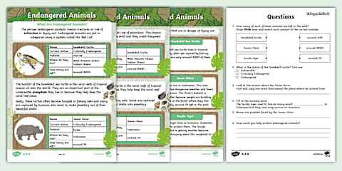 Endangered Animals Reading Comprehension Activity