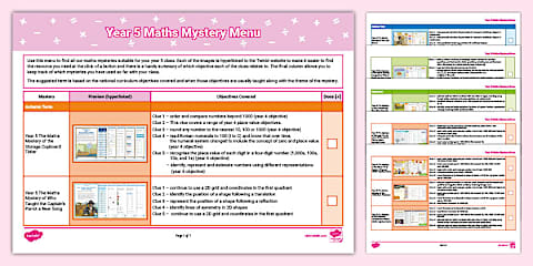 Year 3 Maths Mystery Menu