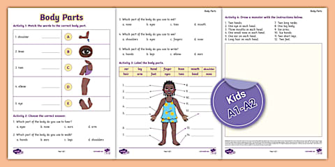 Label the Body Parts Cut and Paste Worksheet for ELL