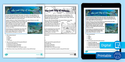 Fourth Grade The Lost City of Atlantis Reading Passage Comprehension ...