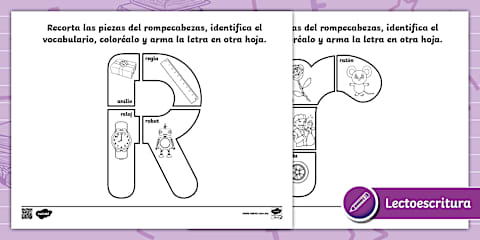 Guía de Trabajo: Trazos sobre Dibujos - Letra R