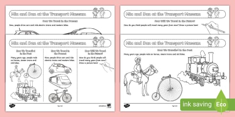 Third Grade Transportation Now and Then Writing Worksheet