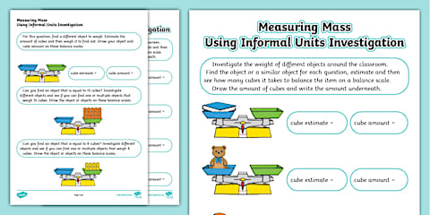 Measuring Mass Using Informal Units Worksheets
