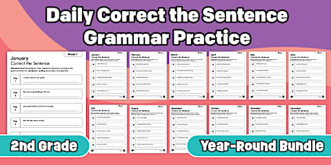 Second Grade January Daily Correct the Sentence Grammar Practice