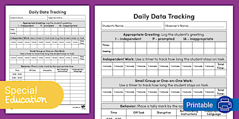 IEP Data Sheets Pack for Special Education