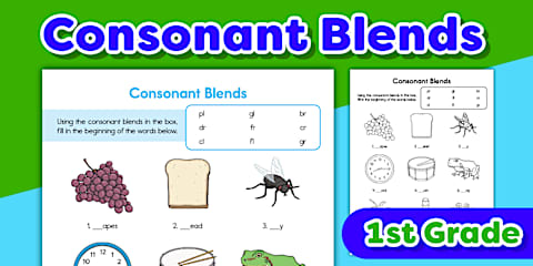 First Grade Three-Letter Consonants Blends Cut & Paste Worksheet