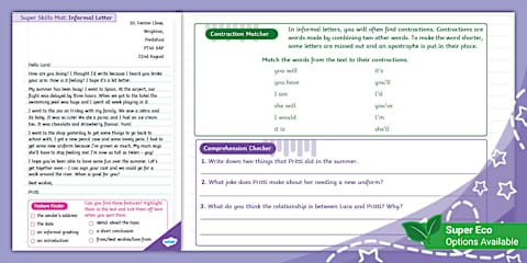 KS1 Letter Writing: Informal Model/Example Text