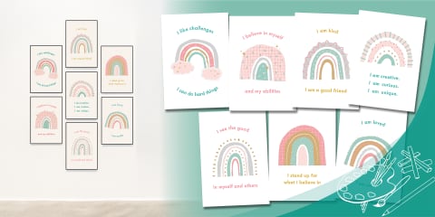 Muted Rainbow Themed Affirmation Station Display Poster
