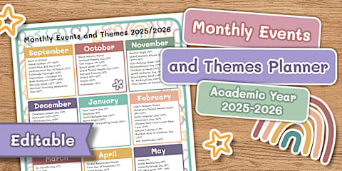 Monthly Events Calendar Early Learning and Childcare 2026
