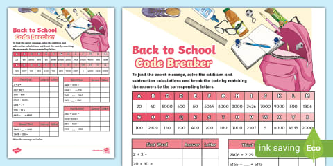 Year 4 Back to School Maths Code Breaker