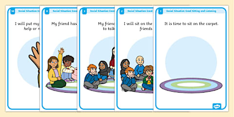 Social Story Cards - Sitting and Listening to My Teacher